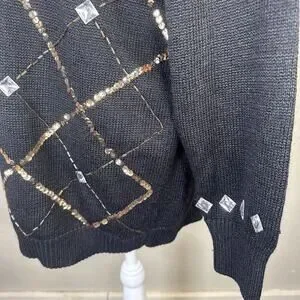 Black | Sweaters | Dana Scott Ramie Embellished Black Gold Sequins ...